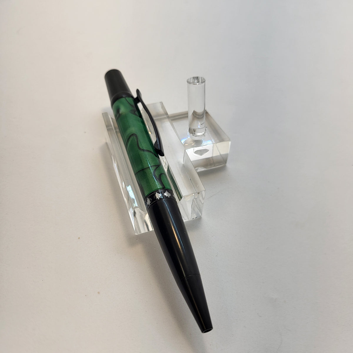 Acrylic Evergreen/Black Chrome/Maple Leaf Ballpoint Hand-Turned Pen ...