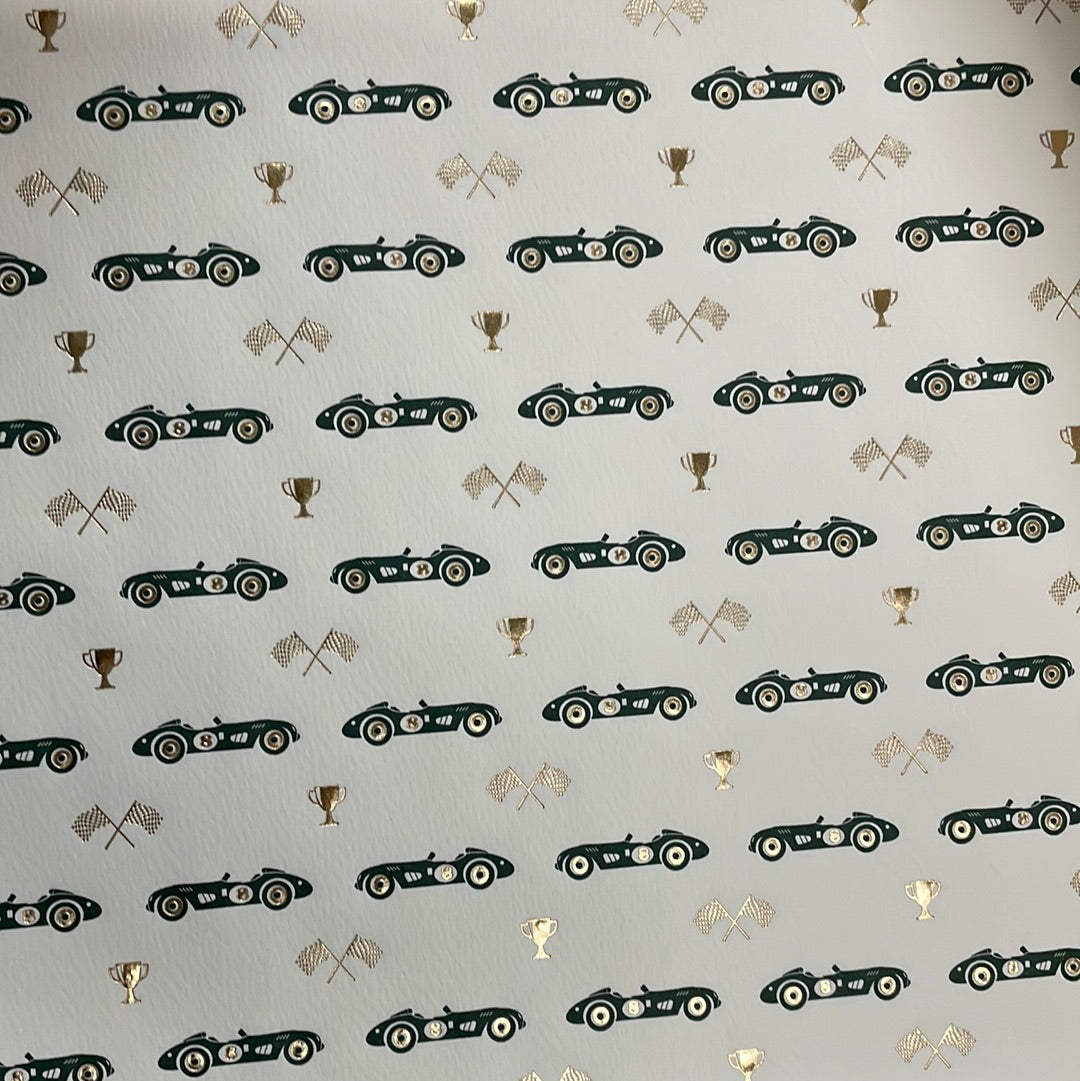 Gift Wrap - Race Car - Gold & Green – Soul Paper